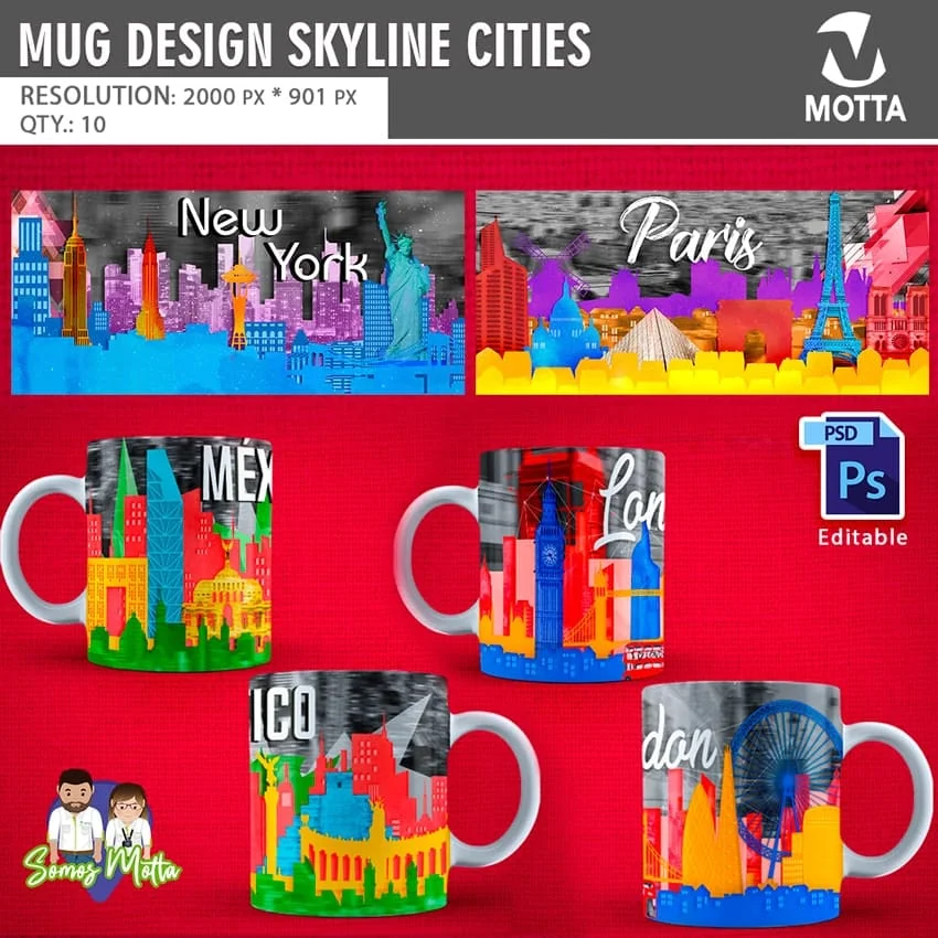 Skyline Cities Mug Sublimation Designs | Urban City Templates | Instant ...