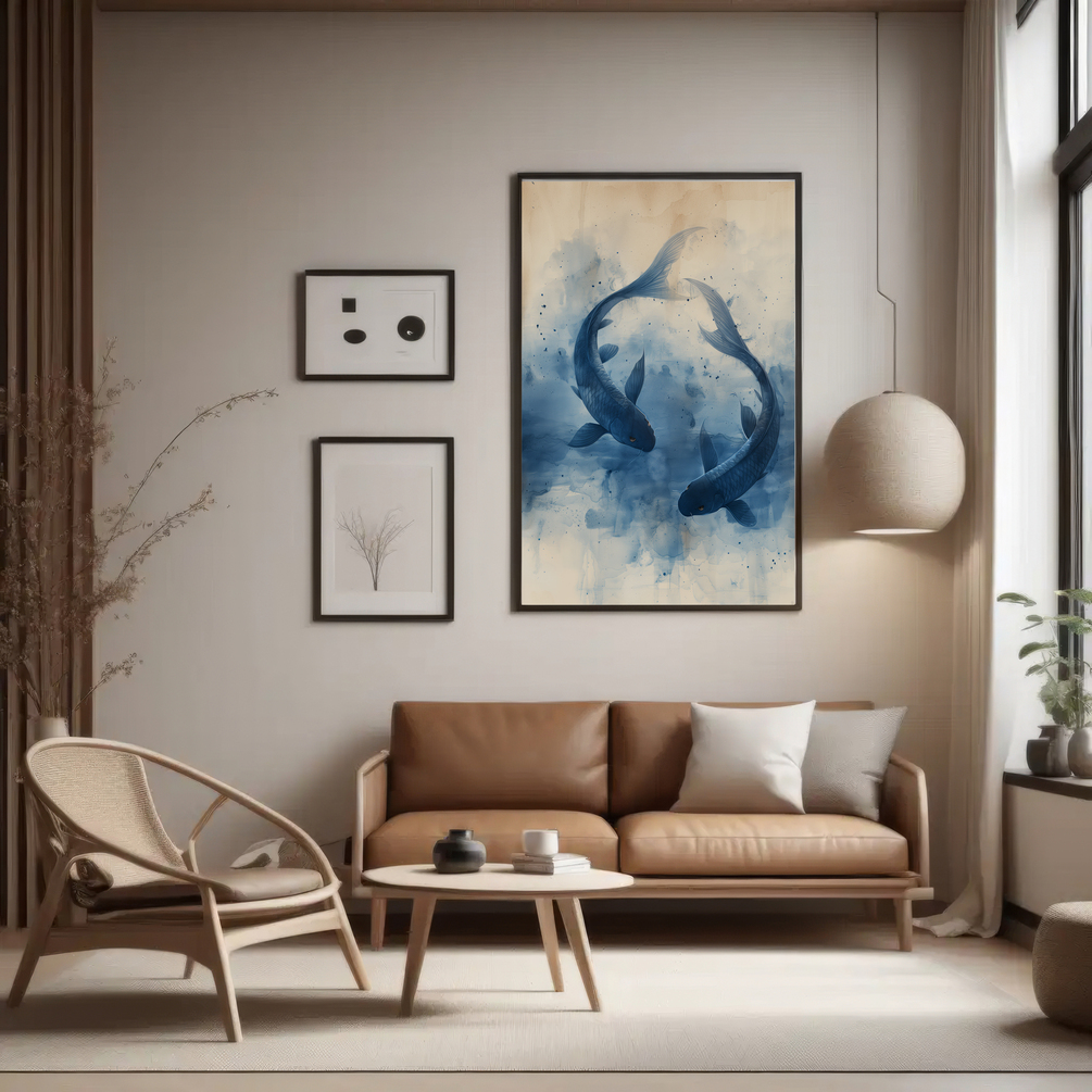 Koi Fish, Japanese-Scandanavian Art Print, Nature, Interior Design