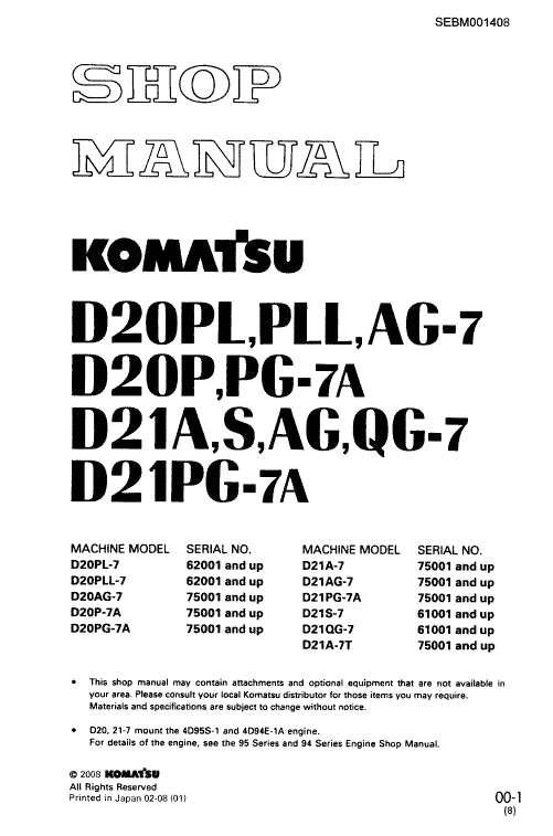 Komatsu D20PL-PLL-AG-7 D20P-PG-7A D21A-S-AG-QG-7 D21PG-7A Shop Manual