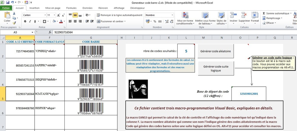 Excel EAN13 - Génération automatique de Codes Barres