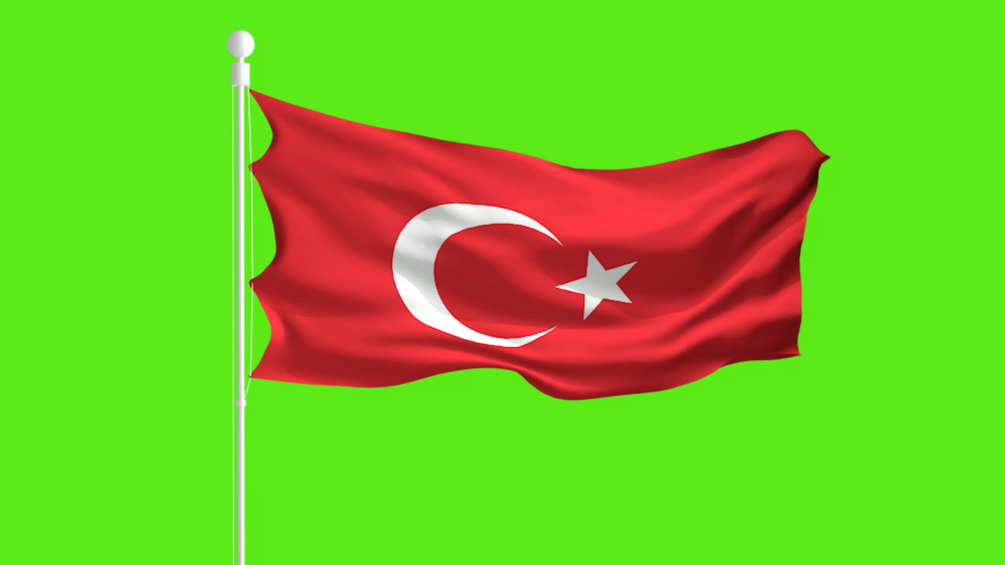 4k Turkey Flag Waving and Fluttering in front of a green screen, flag ...