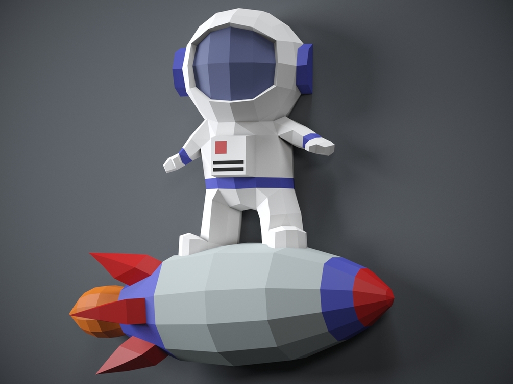 Astronaut on a rocket Papercraft DIY spaceman PDF template DXF cameo