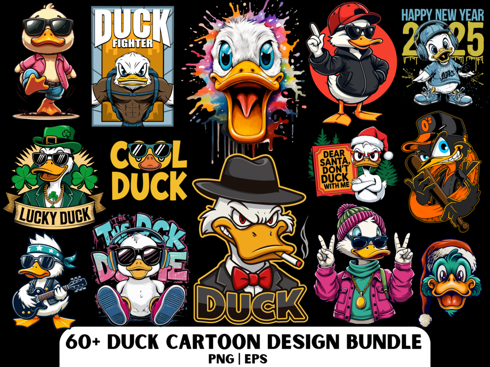 Duck Cartoon T-shirt Design, Funny Duck Design, Duck Lover Design ...