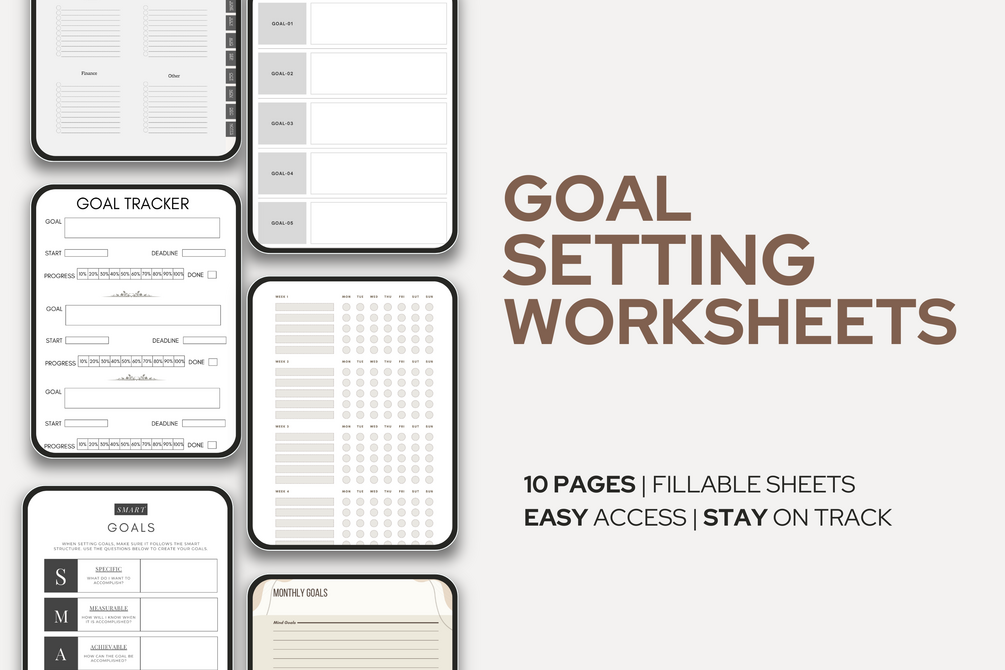 Goal Tracking Worksheets -Fillable, Printable & Digital