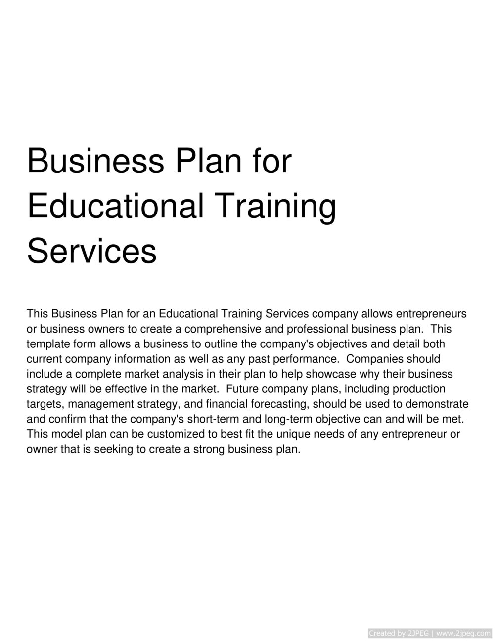 Business Plan for Educational Training Services