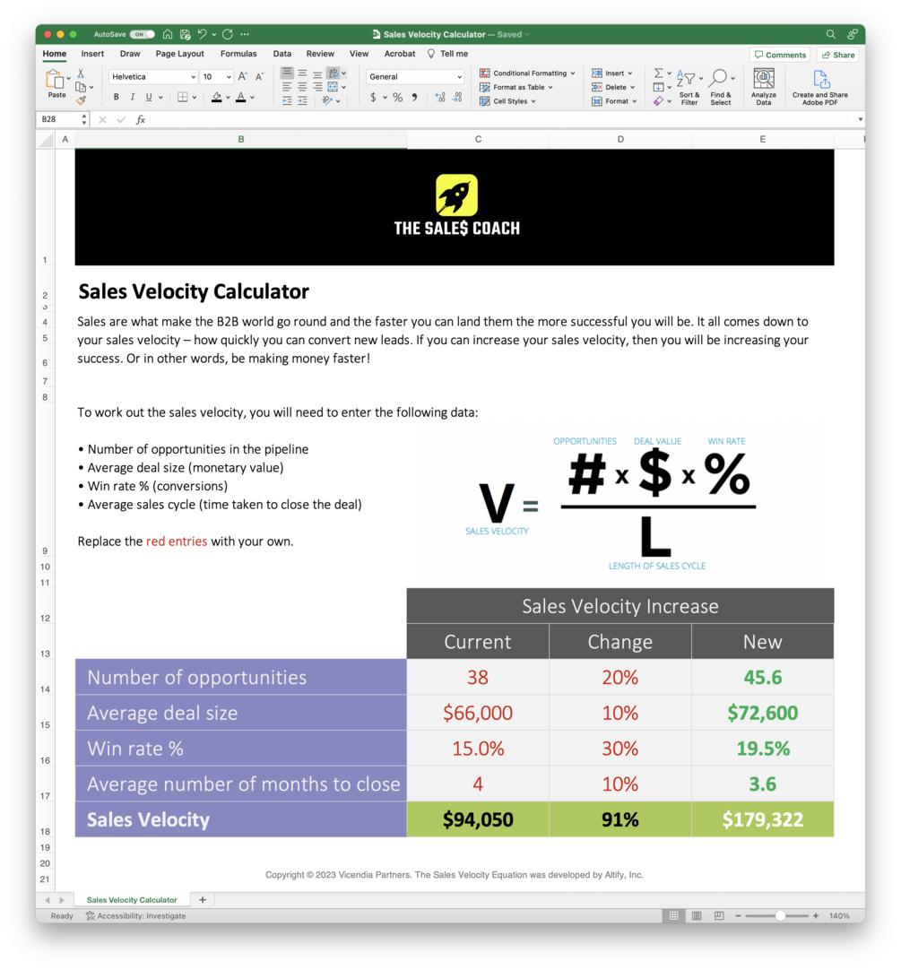 Sales Velocity Calculator - Excel