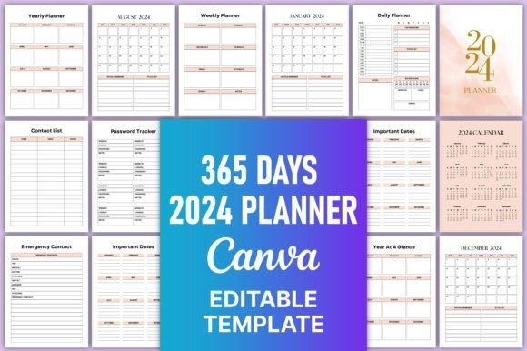 Editable 365 Days 2024 Planner Canva KDP