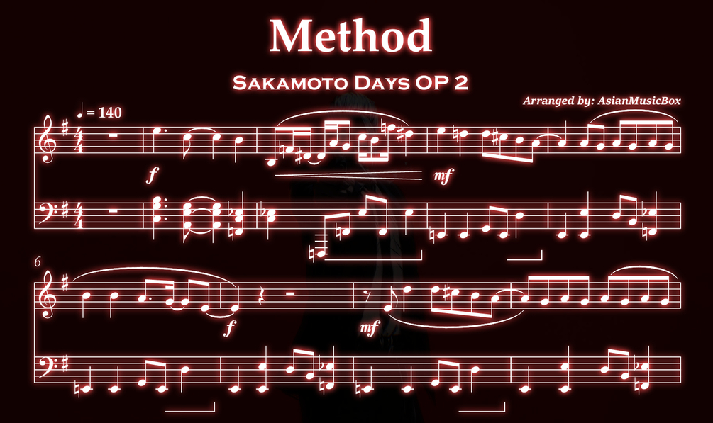 Sakamoto Days OP 2 - 'Method' [Piano Sheet Music / MIDI / WAV/ XML]