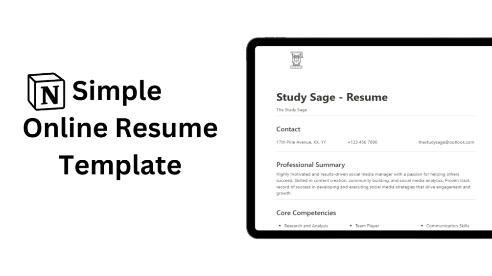 Simple Online Resume Notion Template