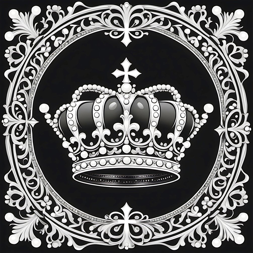 Abstract Black and white icon of a queens or kings crown include ...