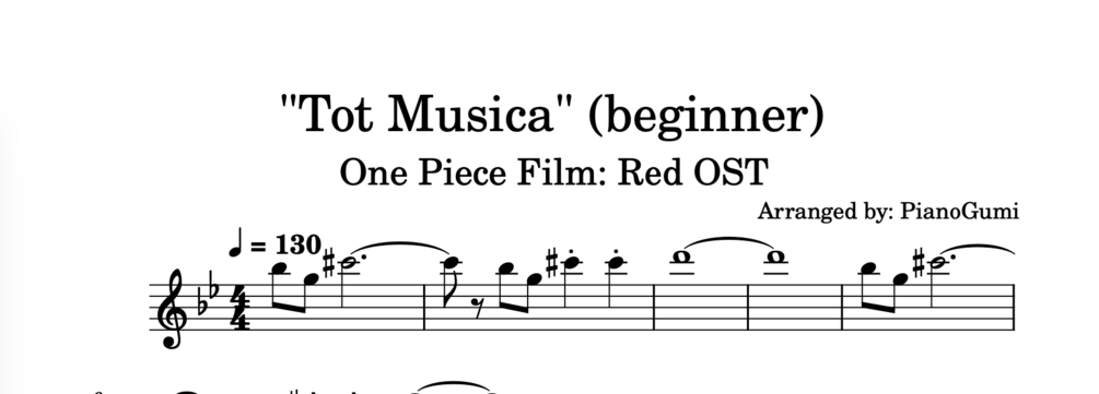 [full] One Piece Film Red OST - "Tot Musica" - BEGINNER Piano Sheet Music