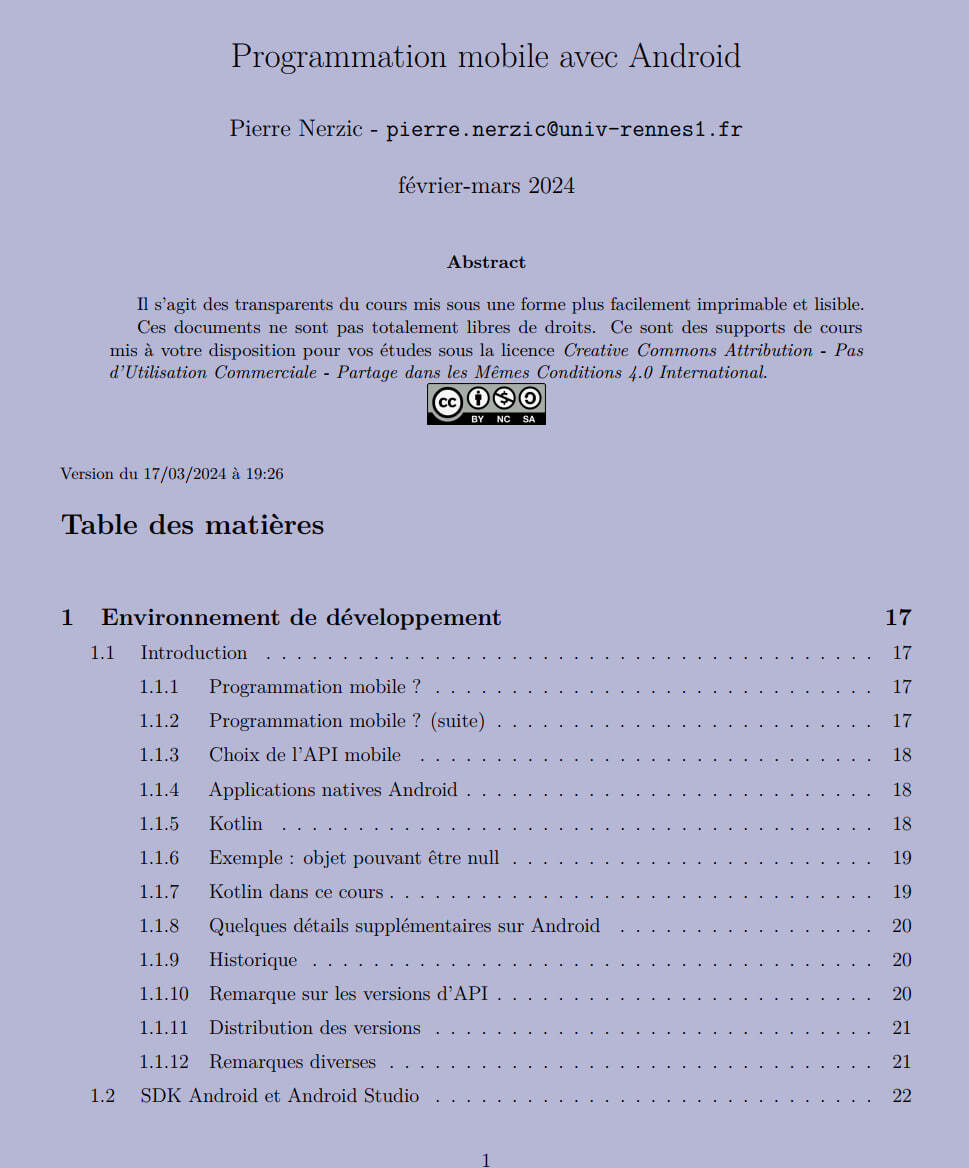 Programmation mobile avec Android Pierre Nerzic - pierre.nerzic@univ-rennes1.fr février-mars 2024