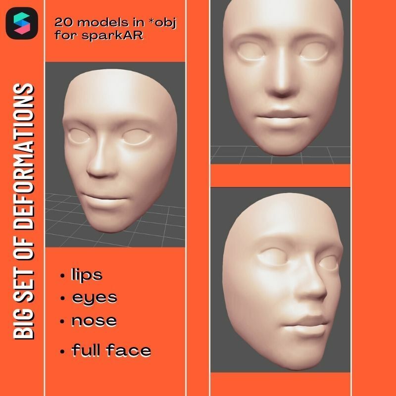 Deformation | 20 facemash models *obj for Spark AR & Instagram Filter