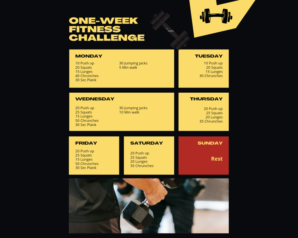 “One-Week Fitness Challenge – Printable Workout Planner”