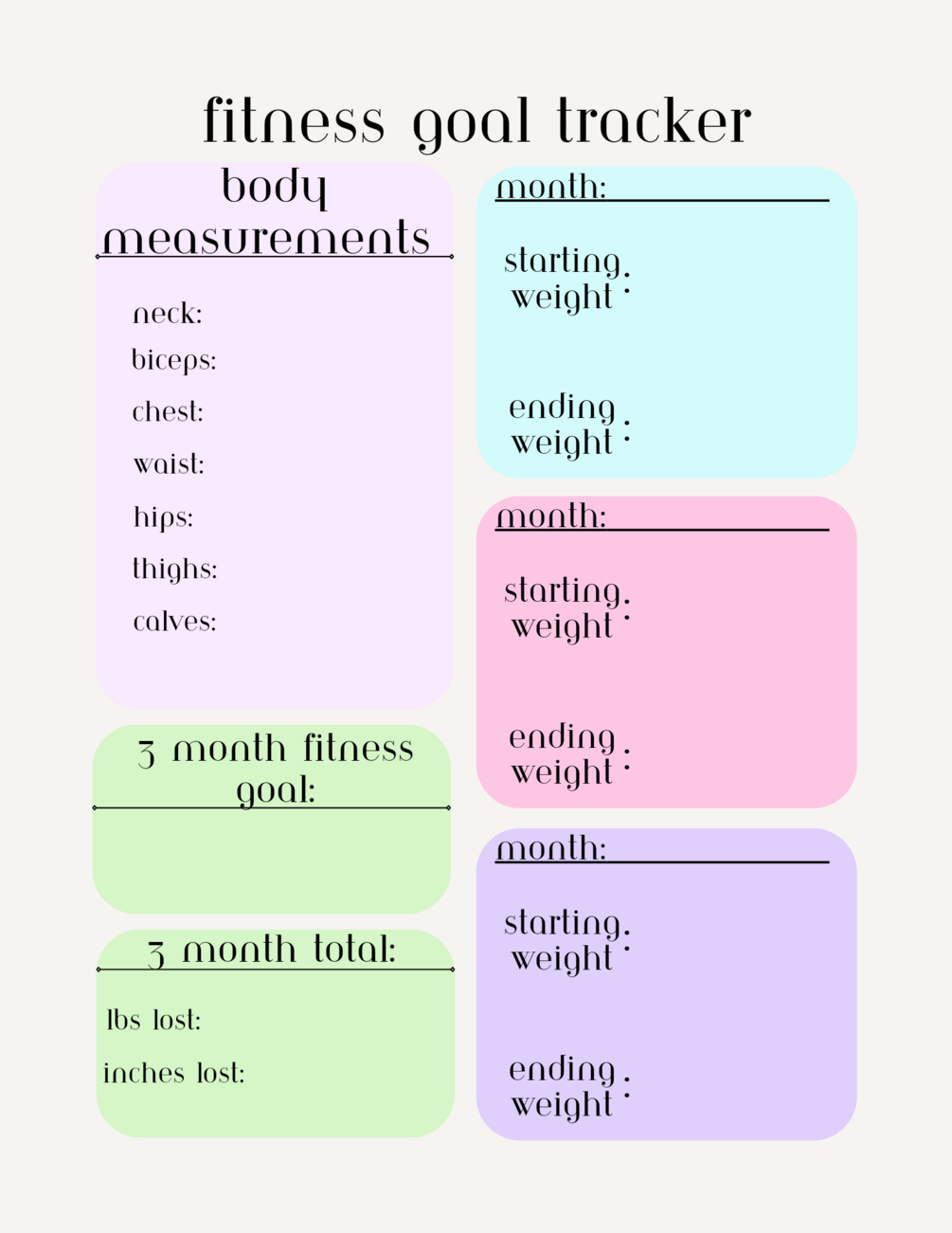 3 Month Fitness Goal Tracker