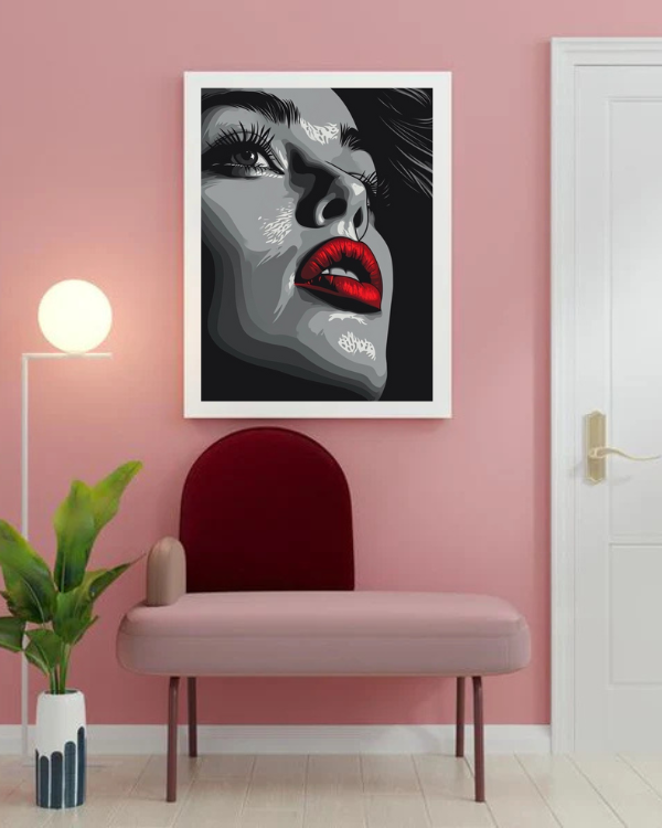 Modern Woman Face Wall Art – Bold Black Shade with Dark Lipstick