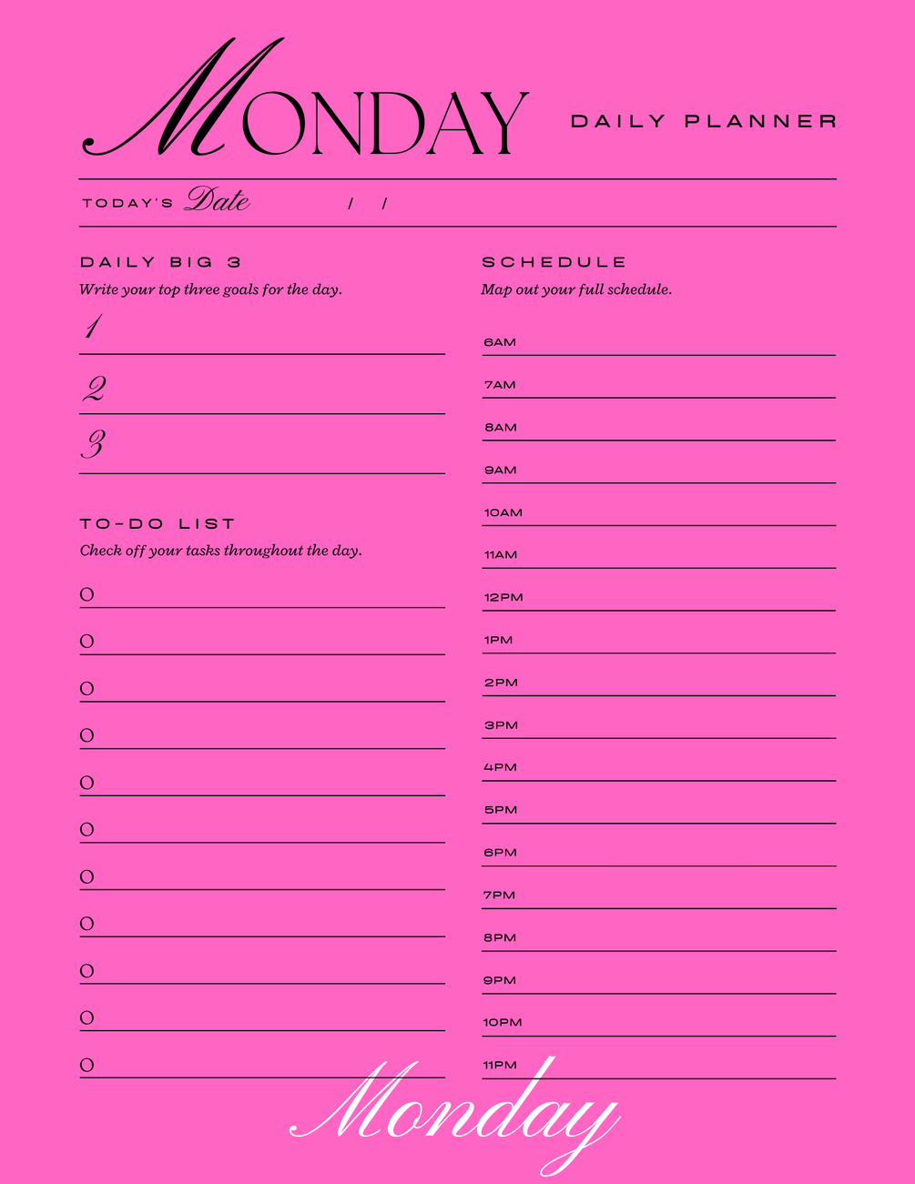 Pink printable daily planner