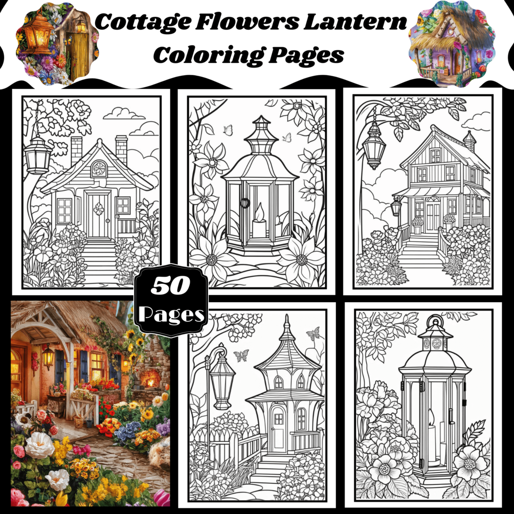 Cottage Flowers Lantern Coloring Pages