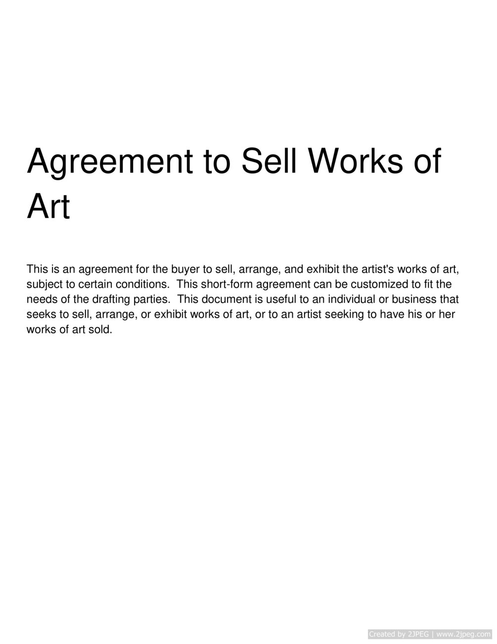Agreement to Sell Works of Art