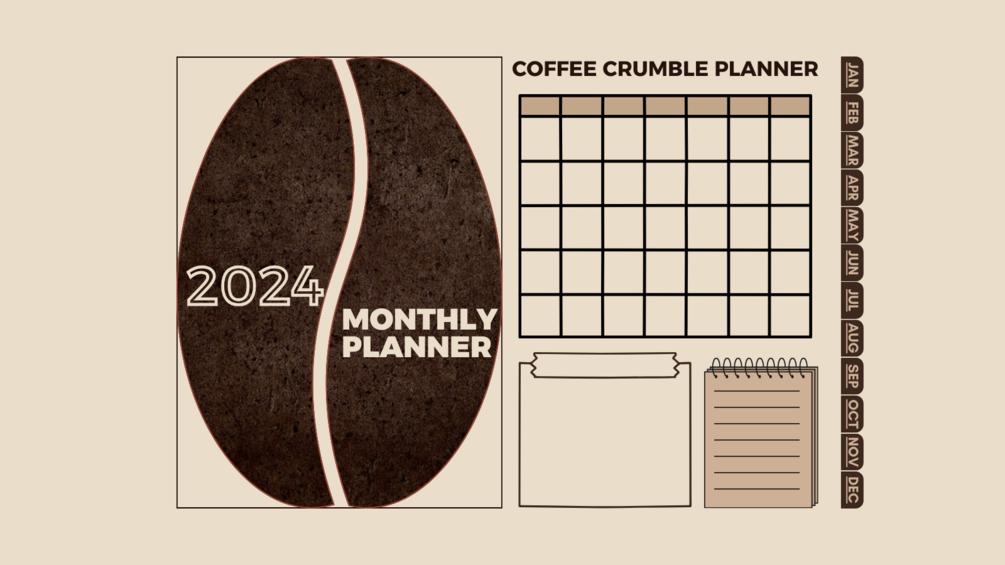 TEMPLATE: Aesthetic Coffee Crumble Monthly 2024 Planner