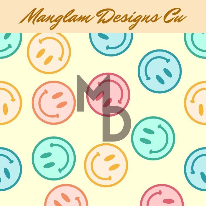 Retro summer smiley face seamless repeat pattern, retro boho spring ...