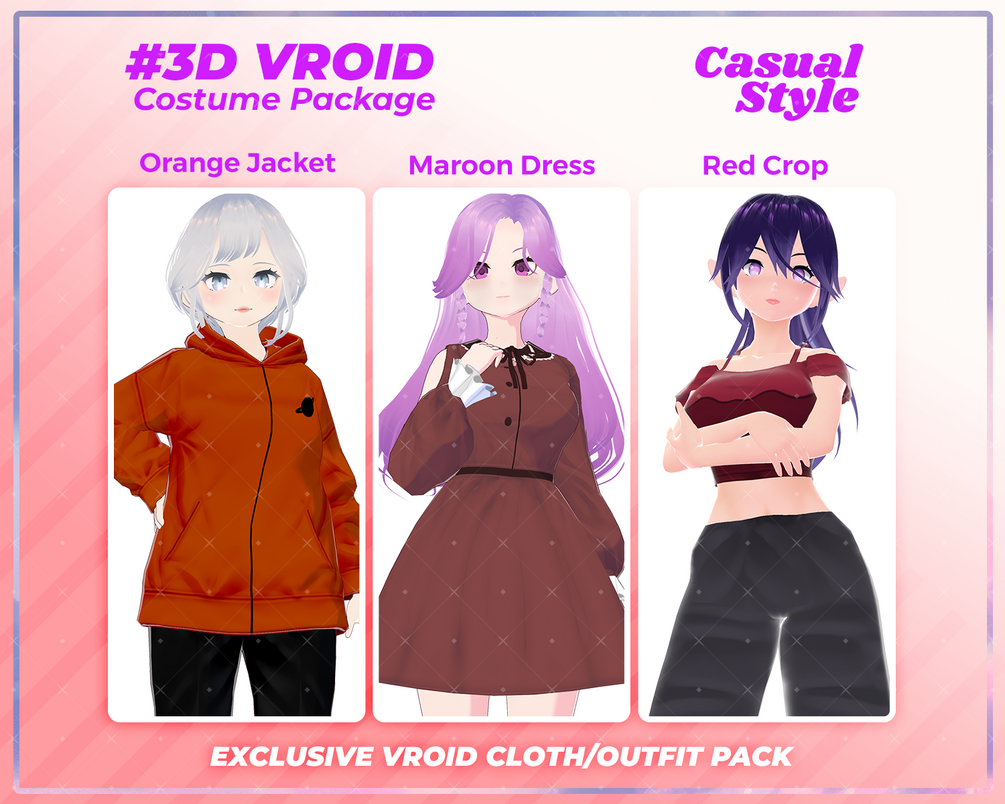 Complete Casual Attire Set Vroid Clothing Package - Vroid Assets, Vroid ...