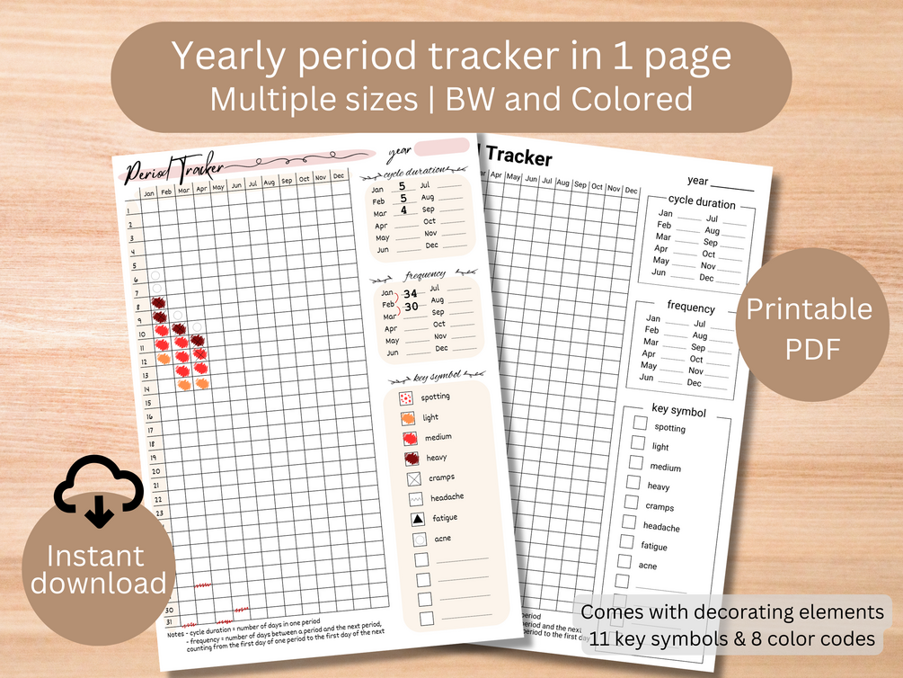 Printable period tracker, Period tracker, Period planner, Digital ...