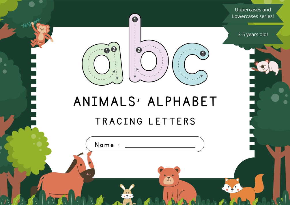 Animal Alphabet Tracing Activity book - 27 pages