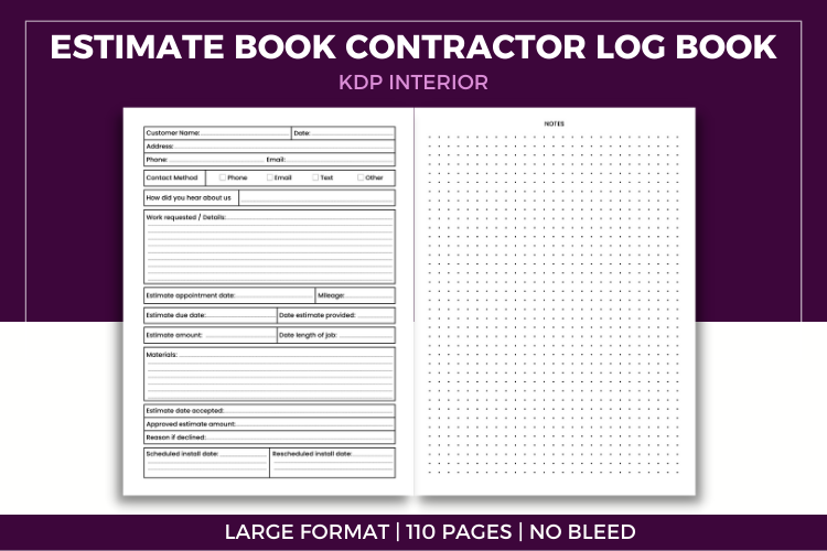 estimate book contractor log book interior