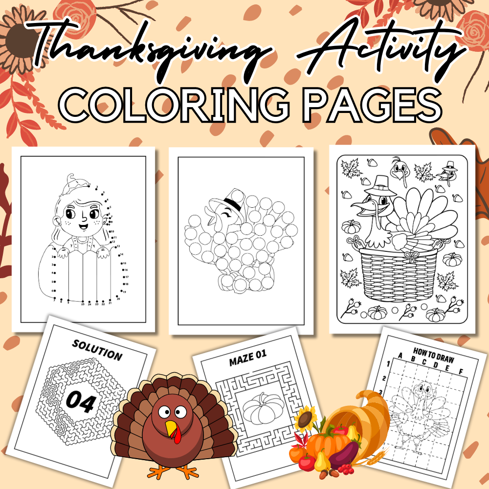 Thanksgiving Coloring Pages, Dot Marker and Activities, Turkey Directed ...