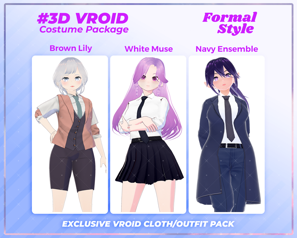 Elegance 3-in-1 Vroid Formal Wardrobe Collection - VRoid Clothing Pack ...