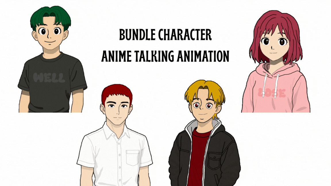 Anime Talking Animation Bundle – 4 Unique Characters | MOV + Full Pack