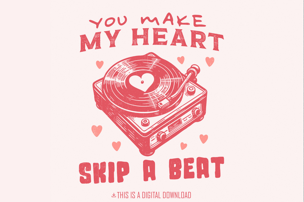 Heart Record Player PNG, Sublimation Design, Valentines Day PNG, Retro ...