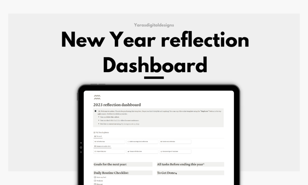 New Year reflection Free Dashboard | Notion Template