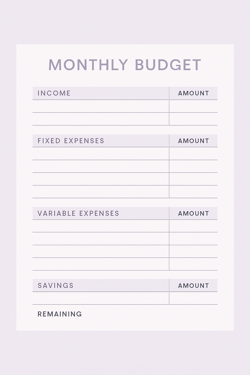 Monthly Budget Planner | Printable PDF Worksheet