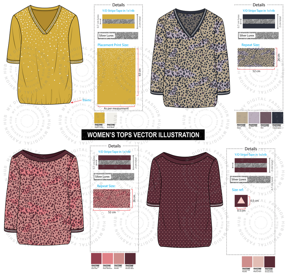 Women’s Tops Vector Illustration Pack | Fashion Flat Sketches (AI)