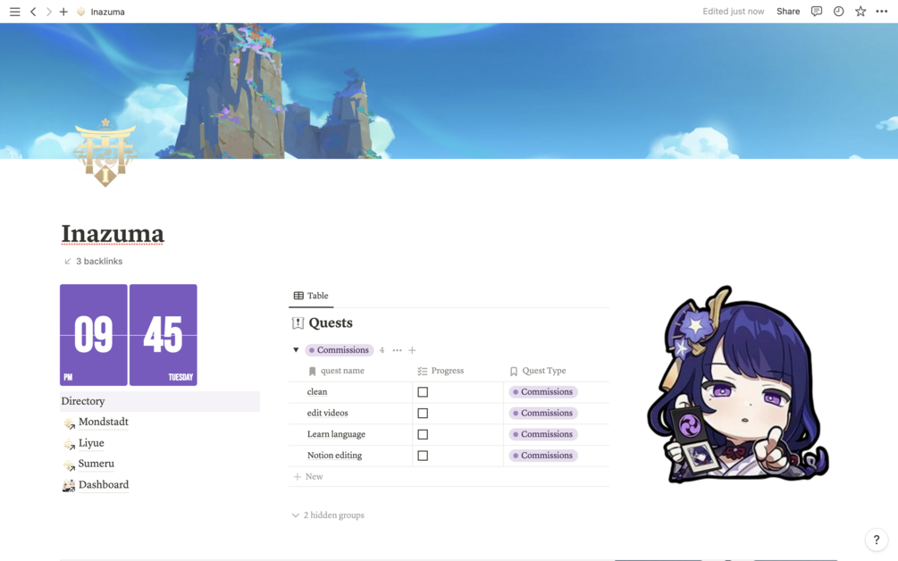 Notion Template : Genshin Character Builds Page