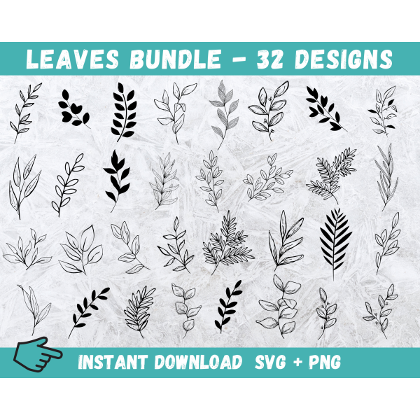 32 Leaves Svg, hand drawn leaves svg, leaf SVG, leaf bundle, leaves png ...