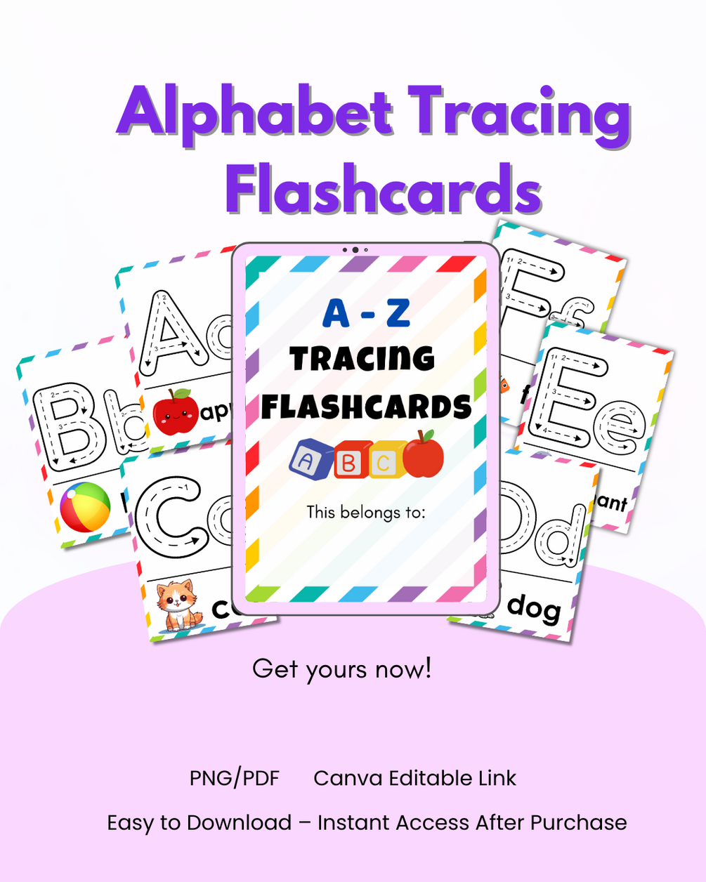 Alphabet Tracing Flashcards for Kids - Editable & Printable