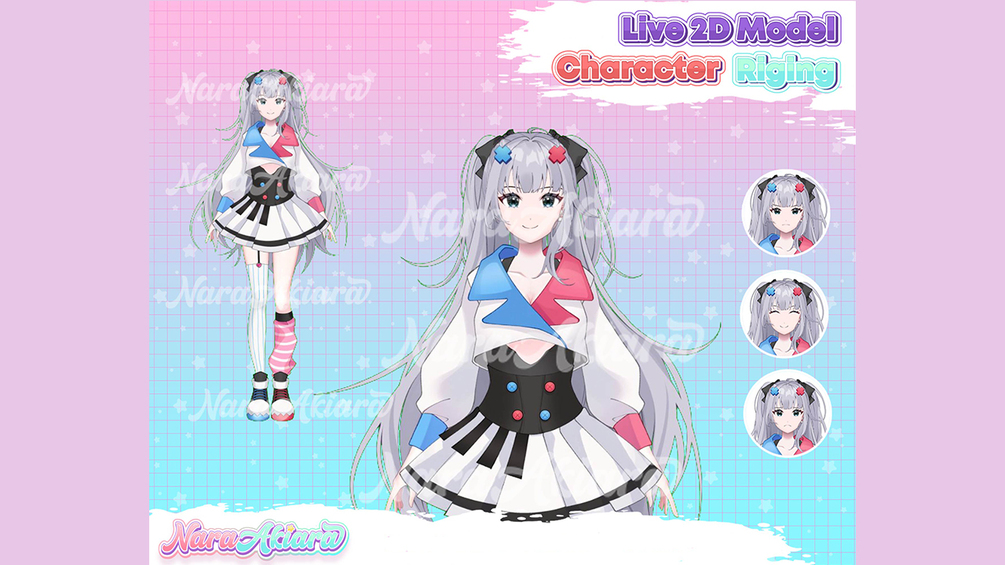Vtuber Model and Rigging Anime Girl Twintail Grey Hair Premade, Live2d ...