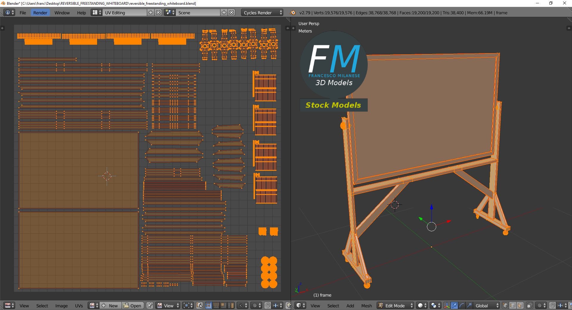 3D MODEL - Reversible freestanding whiteboard