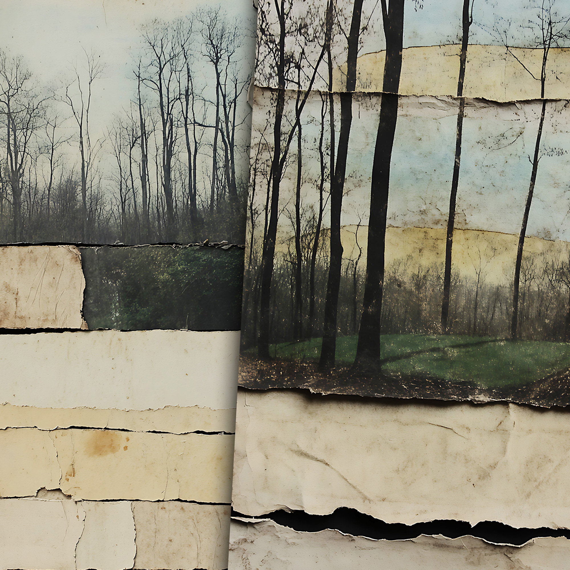 20 pc Torn Paper Strips Distressed with Trees Collage Printable Junk ...