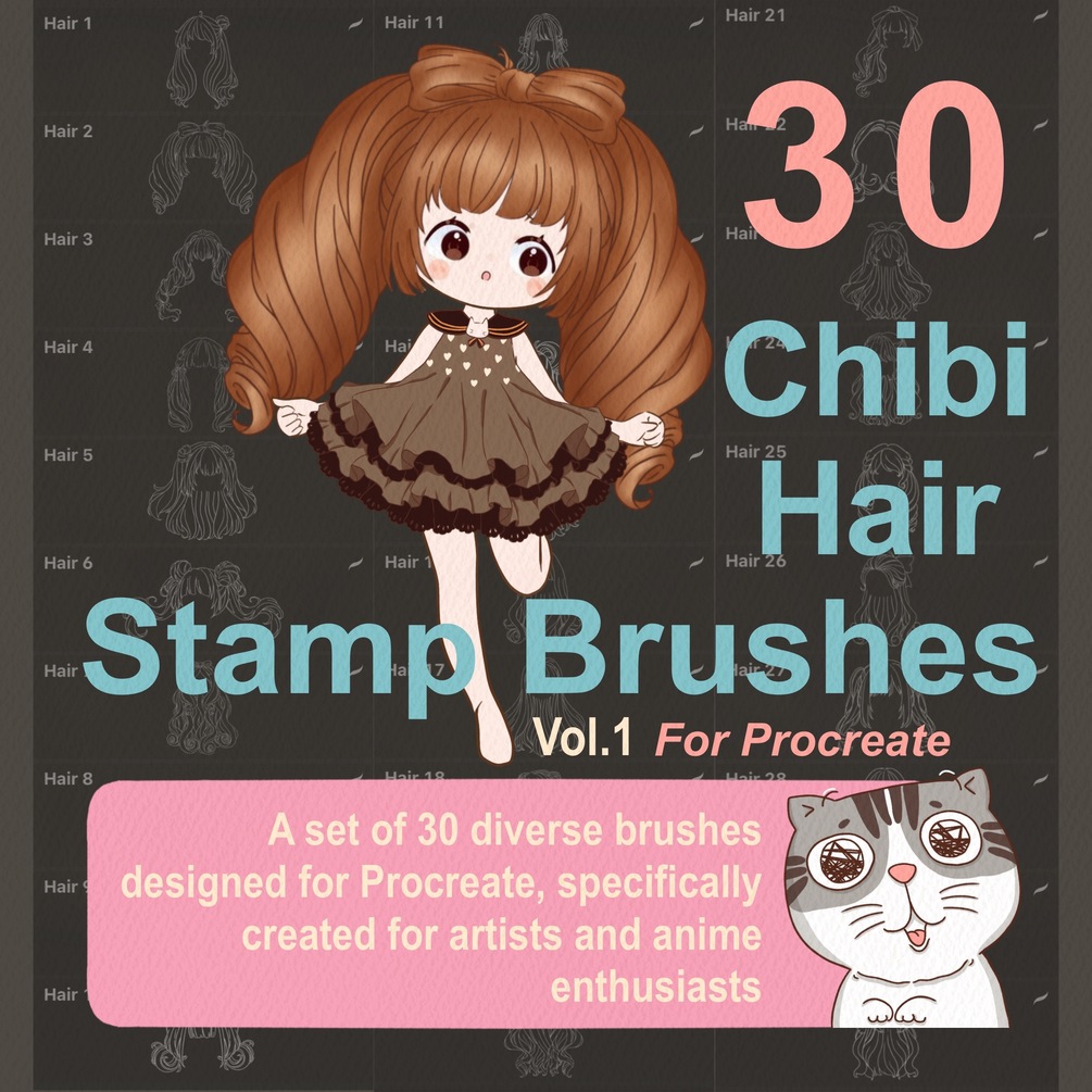30 Chibi & Anime Hair Stamp Brushes for Procreate V.1