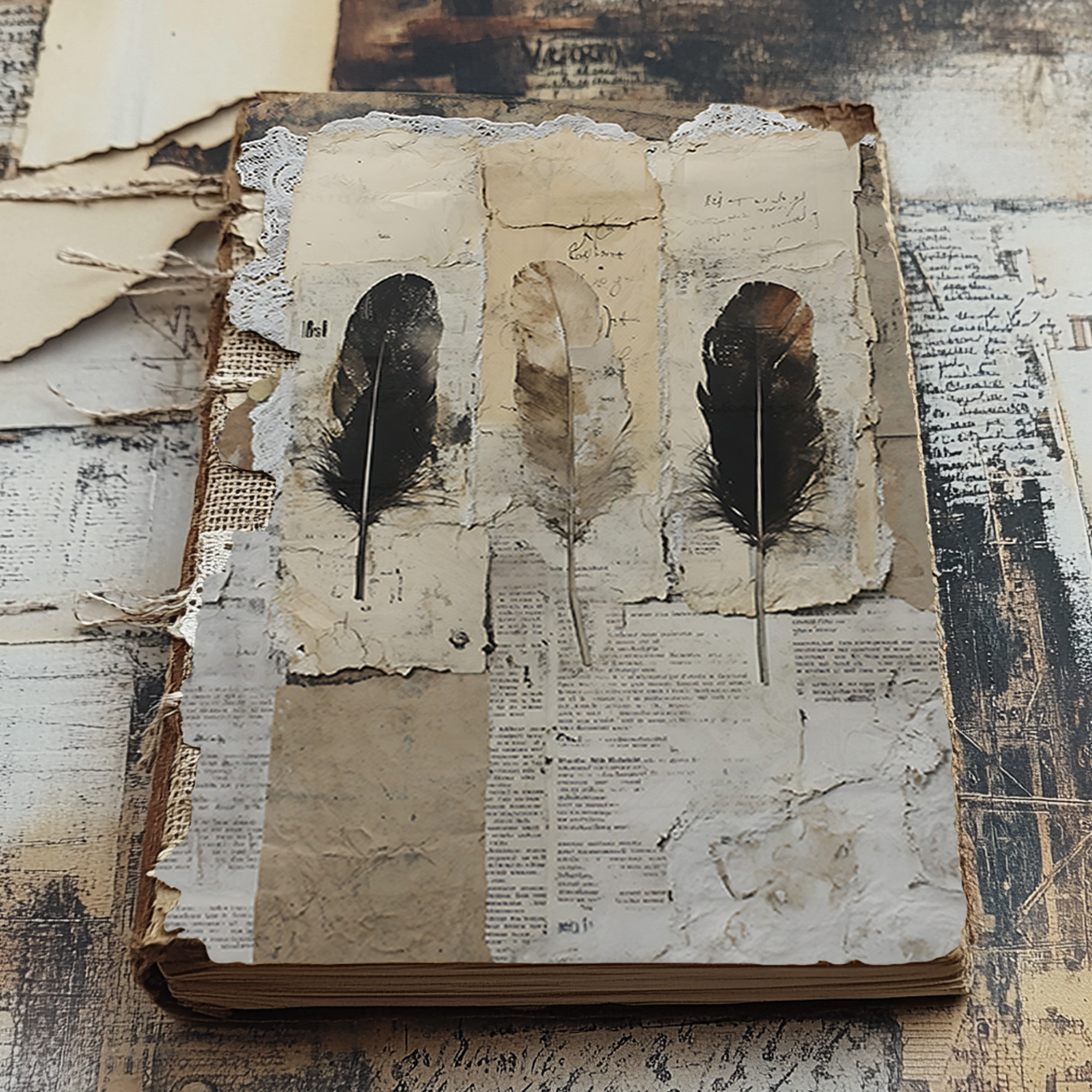 18 pc Arrangement of Feathers Rustic Collage Printable Junk Journal ...