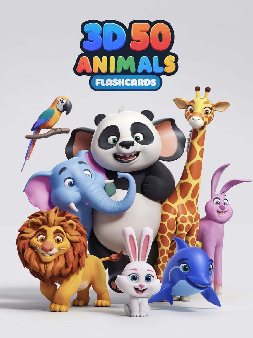 3D 50 Animals Flashcards – Fun & Engaging Learning for Kids!