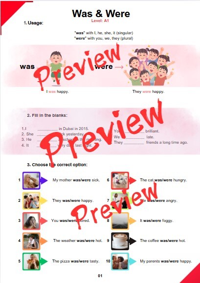 Was & Were Made Easy: A Beginner's Guide to Past Simple Grammar Worksheet