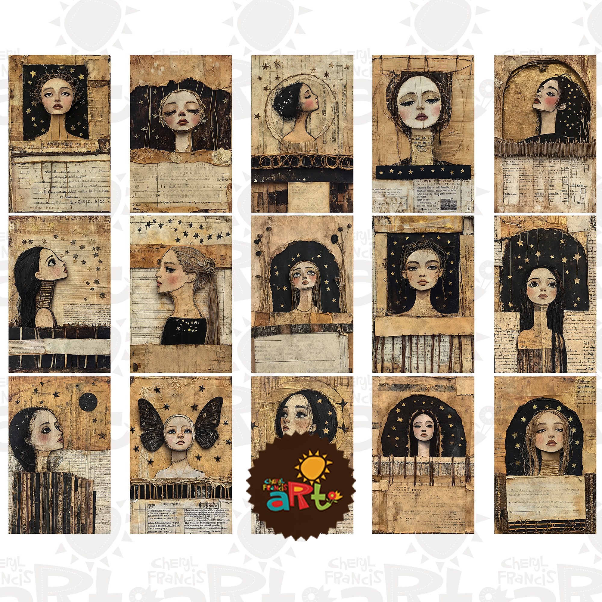 30 pc Gold Star Collage Girl Printable Junk Journal Half Papers for ...