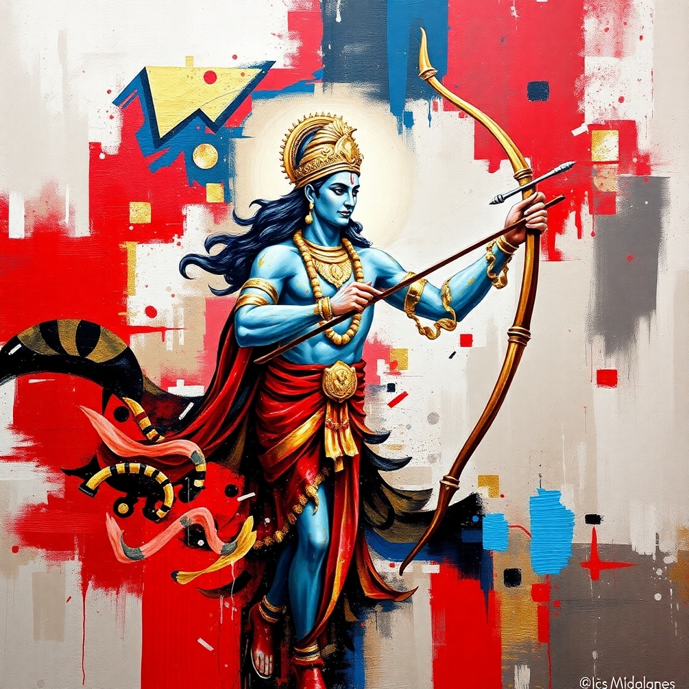 "Eternal Valor: ##An Abstract Expressionist Portrait of Lord Rama" ## ...