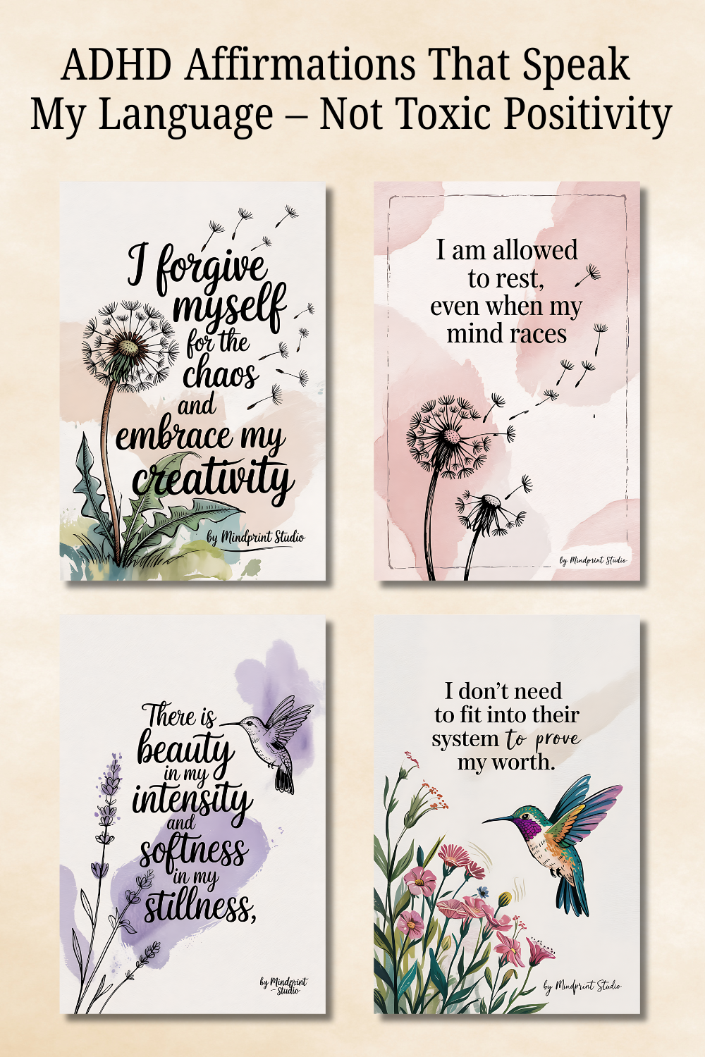Printable Affirmations for Women with ADHD (10-card pack)