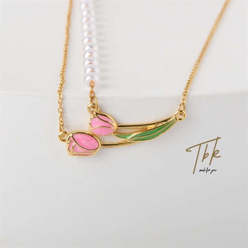 18k Gold Plated Tulips Pearl Necklace
